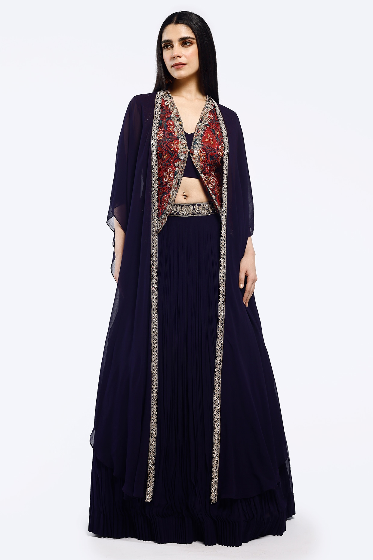 Purple Georgette Mirror Embellished Jacket Wedding Lehenga Set by Onaya ...