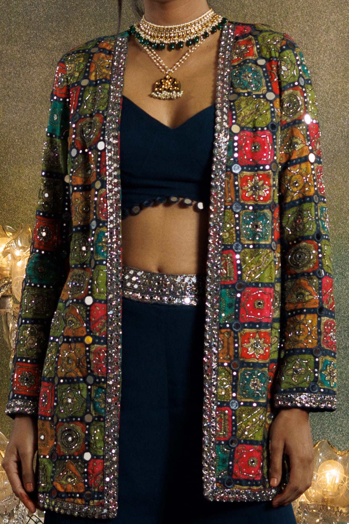 Multi-Colored Silk Sequins & Cutdana Embellished Jacket Set by Onaya at ...