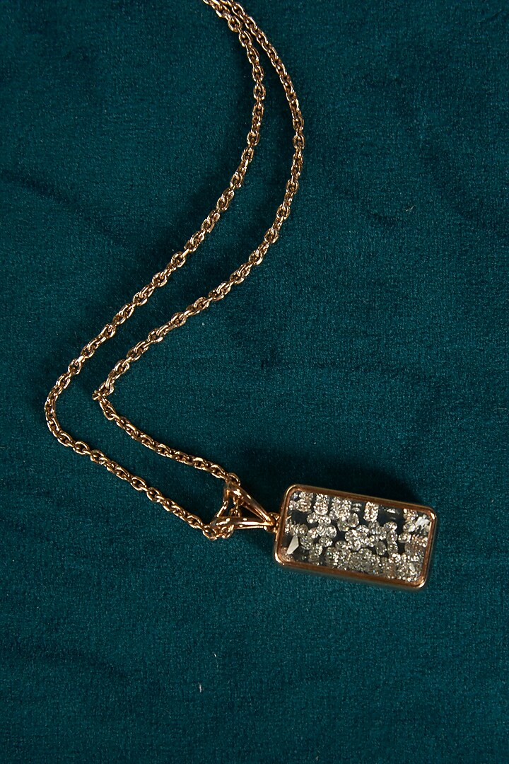 Yellow Gold Finish Diamond & Sapphire Crystal Rectangular Pendant ...