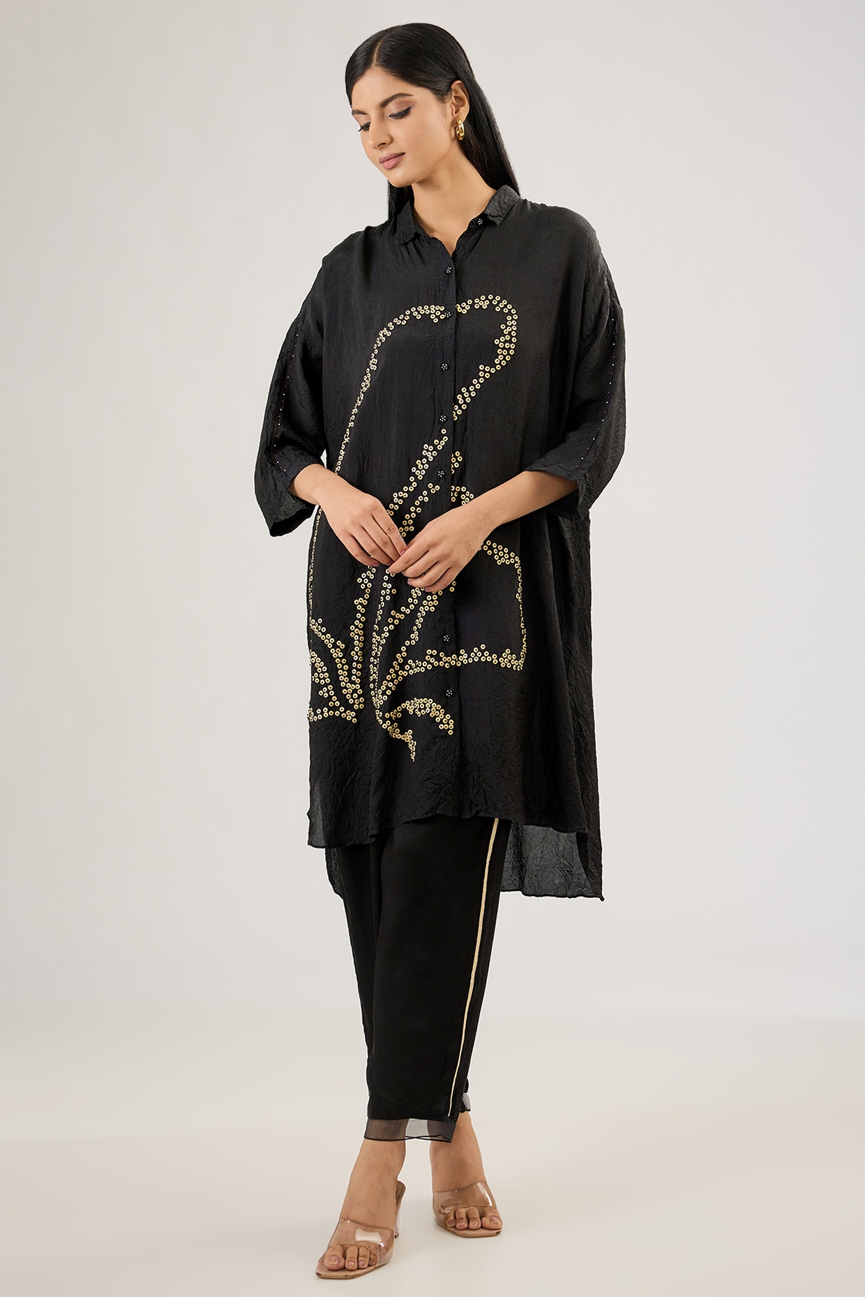 Black Crushed Silk Floral Beads Embroidered Co-Ord Set by One not two ...