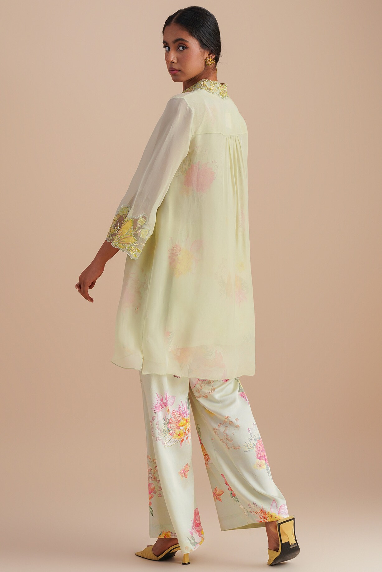 Mist Silk & Organza Floral Hand Embroidered Co-Ord Set by One not two at Pernia's Pop Up Shop 2025