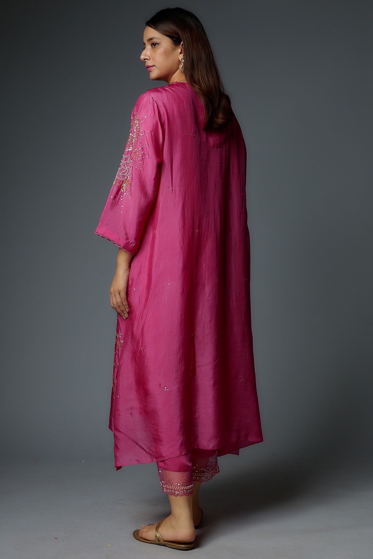 Hot Pink Viscose Silk Embroidered Kurta Design by One not two at Pernia's Pop Up Shop 2024