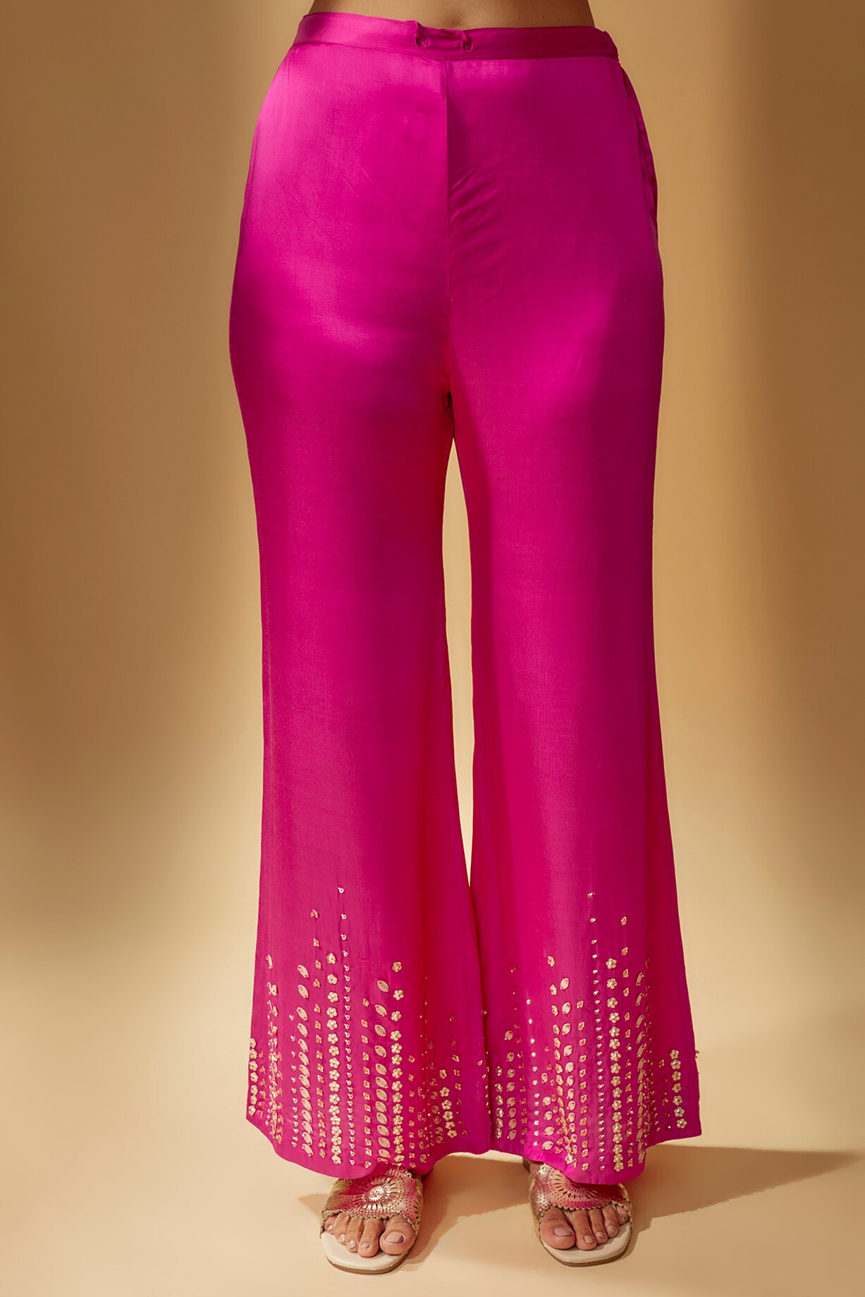 Hot Pink Viscose Silk Hand Embroidered Kurta Set Design by One not two at Pernia's Pop Up Shop 2024