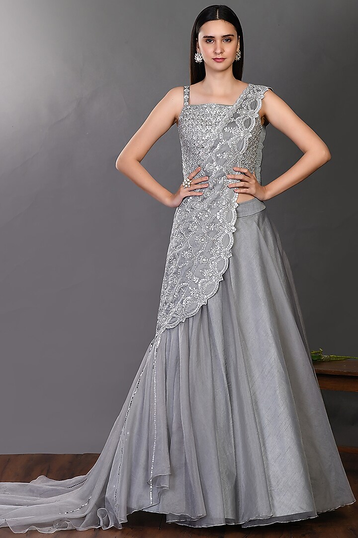 Light Grey Embroidered Wedding Lehenga Set by Onaya at Pernia's Pop Up ...