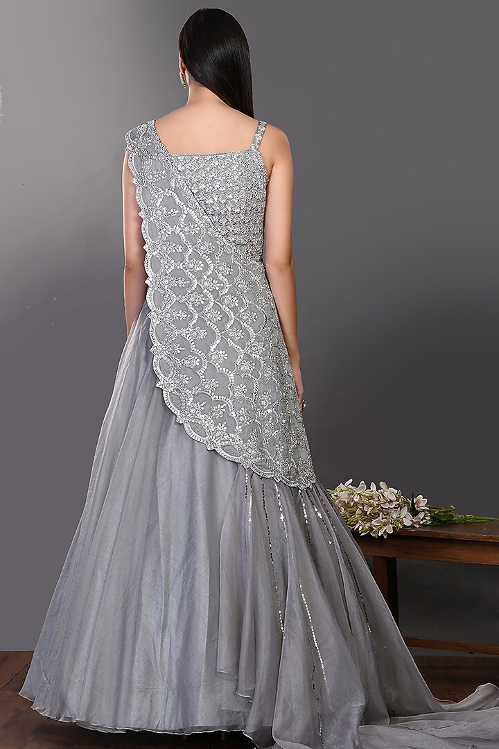 Light Grey Embroidered Wedding Lehenga Set by Onaya at Pernia's Pop Up ...