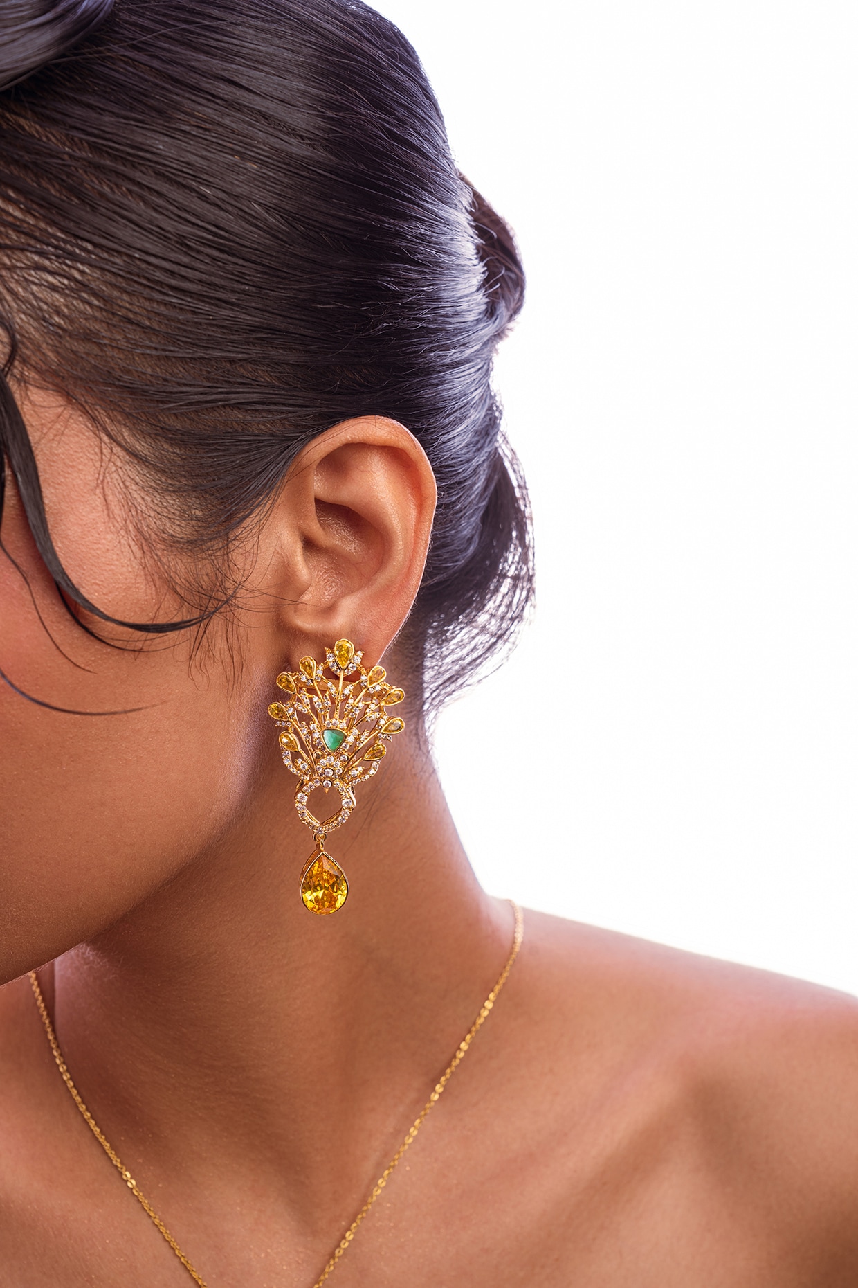 Gold Plated Emerald & Citrine Stone Dangler Earrings by Opalina at ...