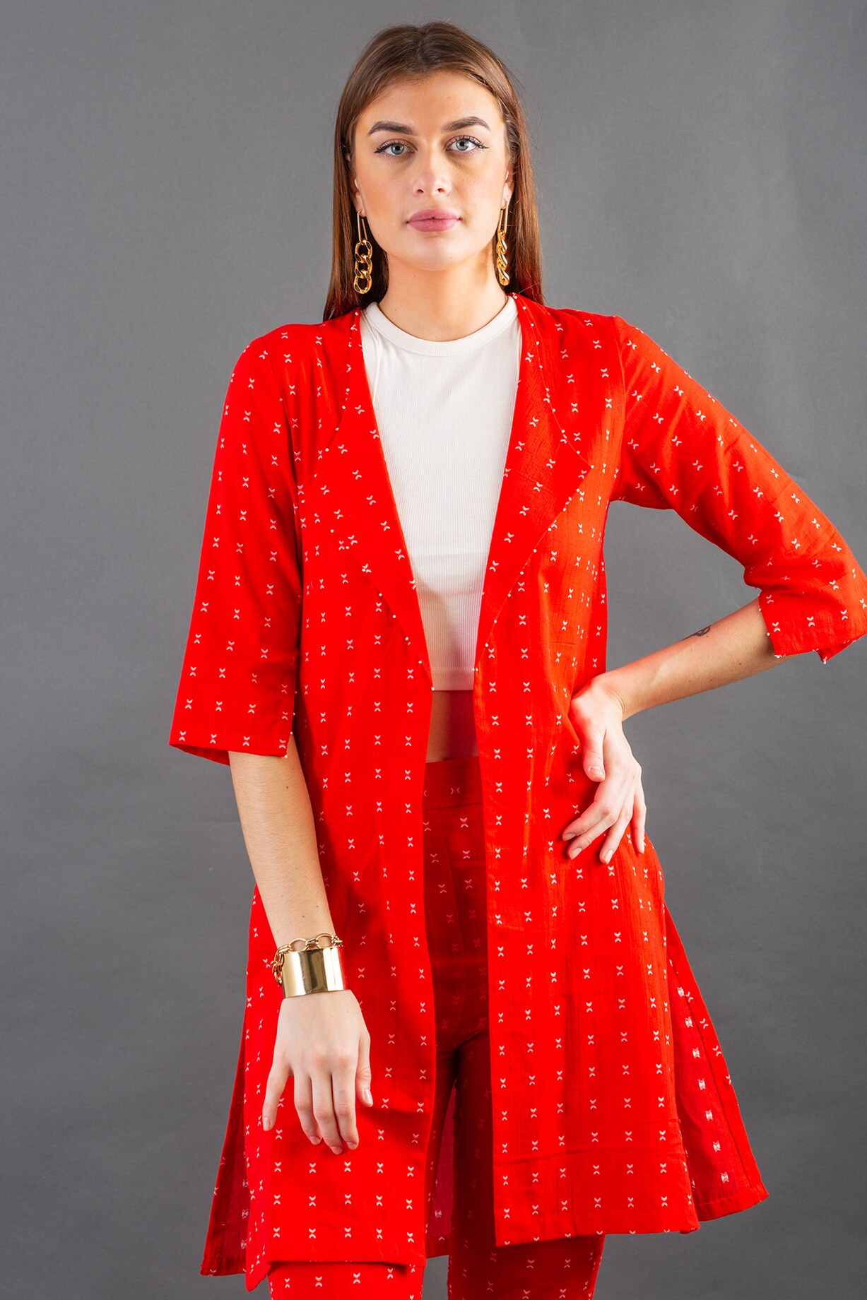 Bright Red Jacket Set In Cotton Design by ORCR at Pernia's Pop Up Shop 2024