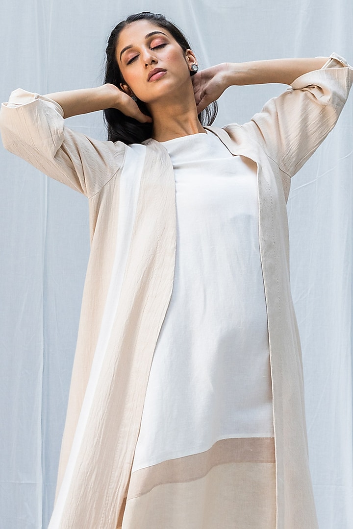 Beige Blended Linen Overlay by Originate at Pernia's Pop Up Shop 2024