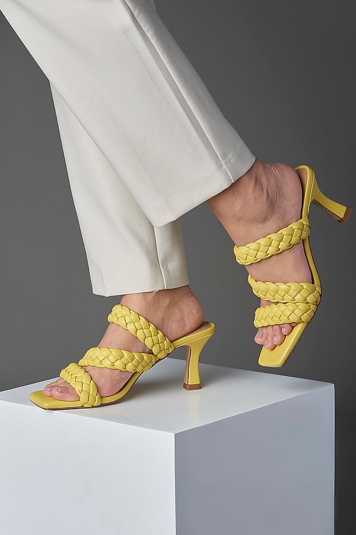 Yellow Genuine Leather Weaved Strappy Heels by Oroh at Pernia's Pop Up ...