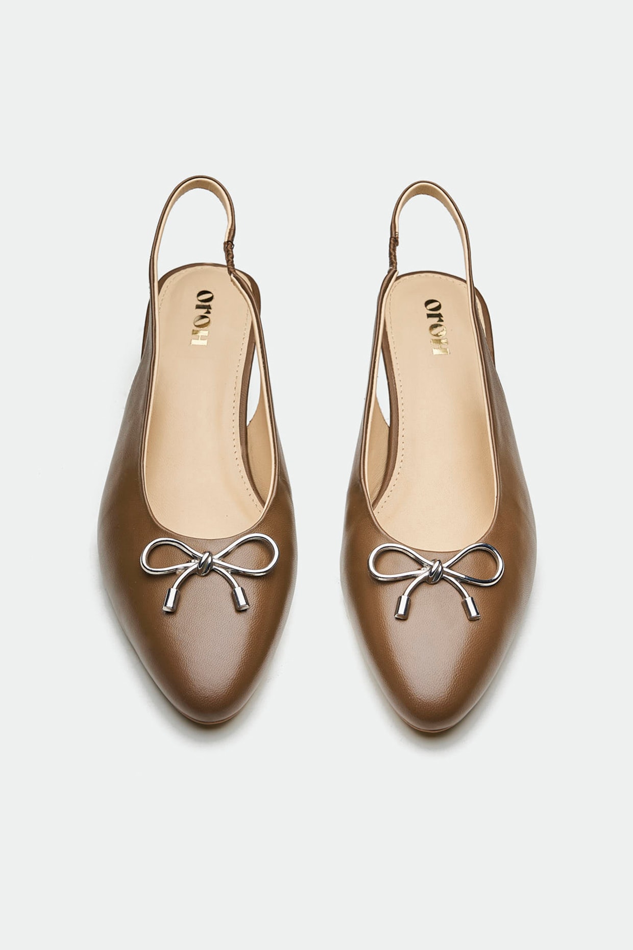 Grey Metallic Foil Leather Bow Slingback Heels by Oroh at Pernia's Pop ...