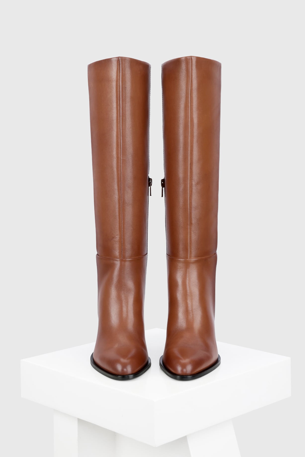 Tan Genuine Leather Long Boots by Oroh at Pernia's Pop Up Shop 2025