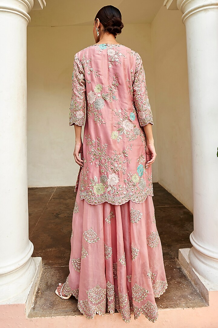 Soft Berry Mulberry Silk Zardosi & Applique Embroidered Sharara Set by ...