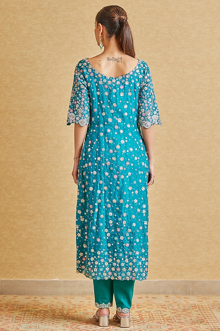 Pine Green Organza Embroidered Kurta Set by OSAA By Adarsh at Pernia's Pop Up Shop 2024