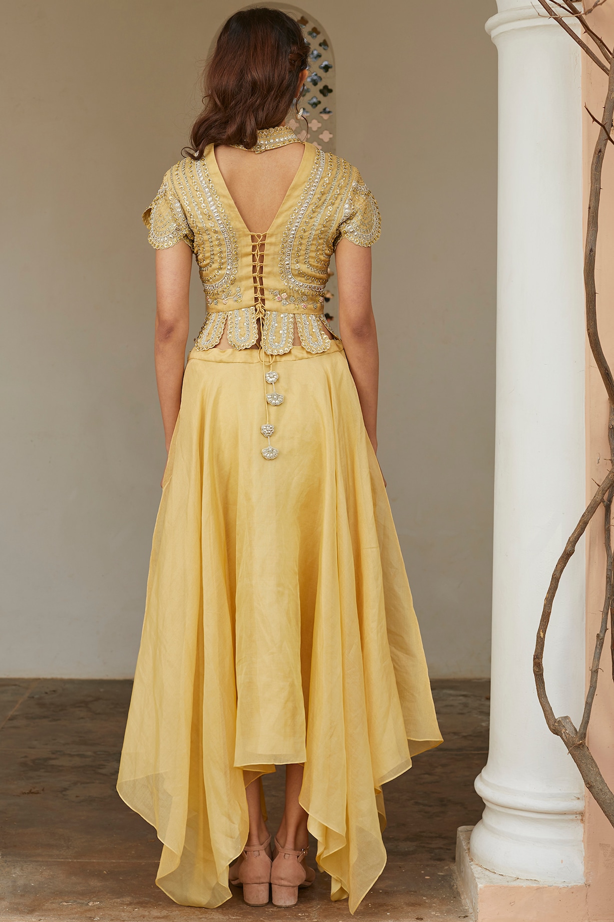 Taupe Lemon Tissue Organza Skirt Set by OSAA By Adarsh at Pernia's Pop ...