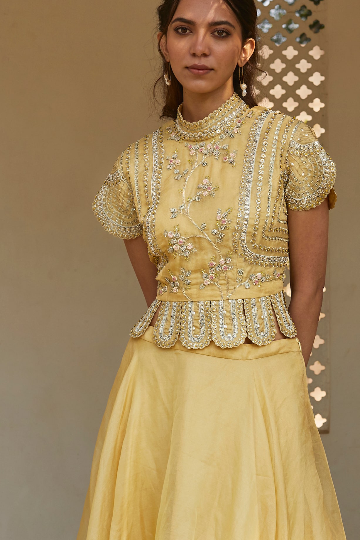 Taupe Lemon Tissue Organza Skirt Set by OSAA By Adarsh at Pernia's Pop ...