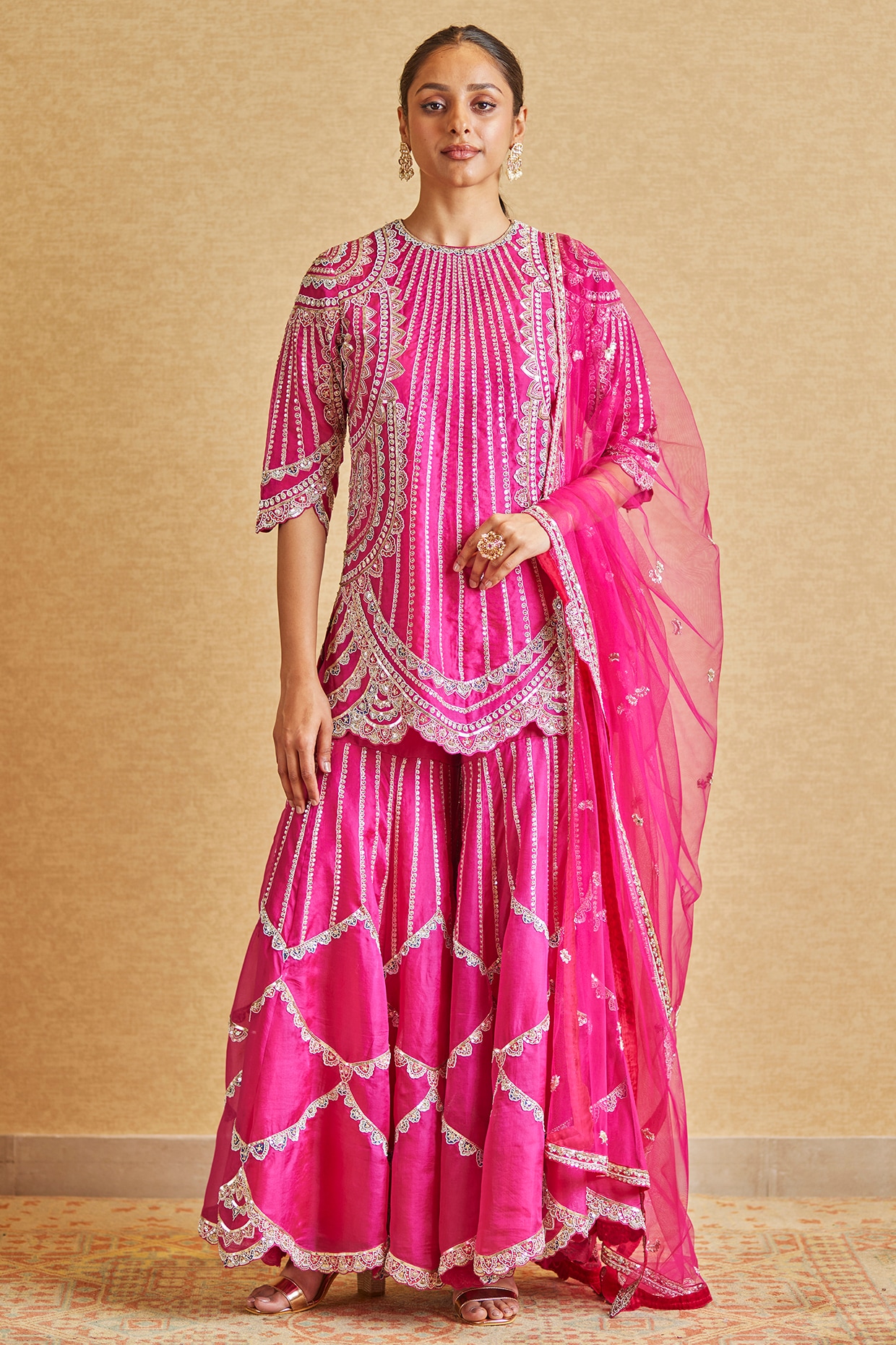 Scarlet Organza Hand Embroidered Sharara Set by Osaa By Adarsh at ...