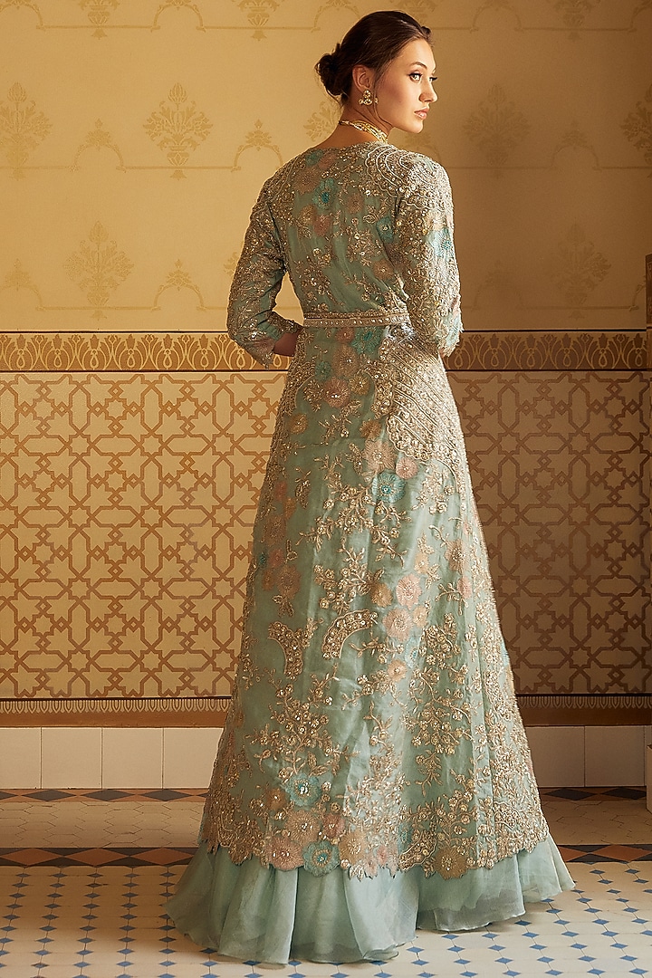 Teal Embroidered Jacket Set by OSAA By Adarsh at Pernia's Pop Up Shop 2024
