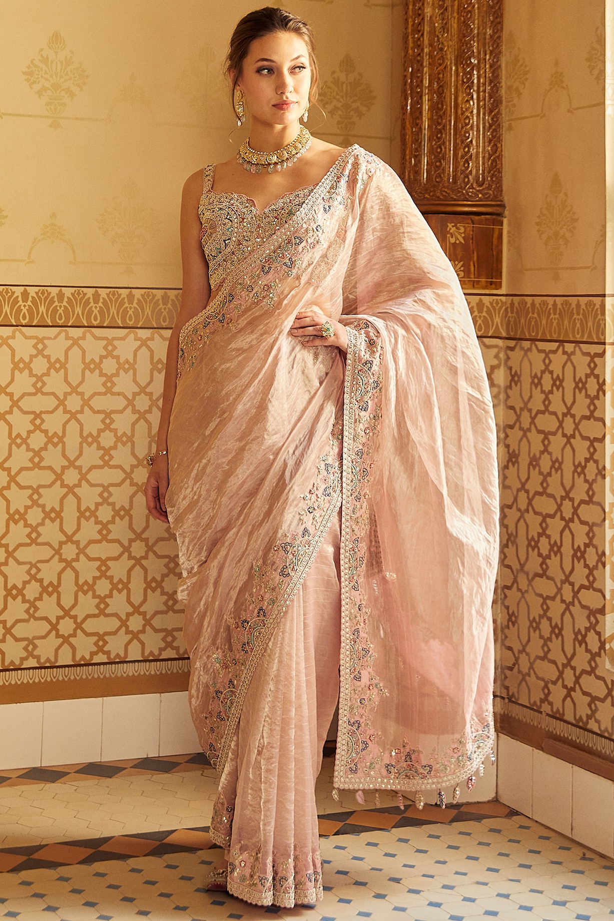 Soft Berry Hand Embroidered Saree Set by OSAA By Adarsh at Pernia's Pop ...