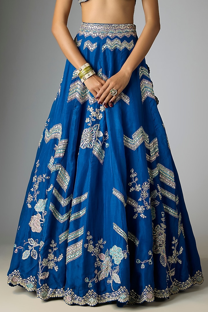 Blue Berry Fuchsia Organza Embroidered Bridal Lehenga Set by OSAA By ...
