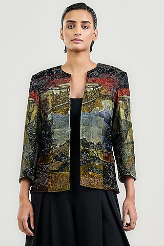 Multi-Colored Velvet Printed Jacket by OTT by Tarun Tahiliani at Pernia ...