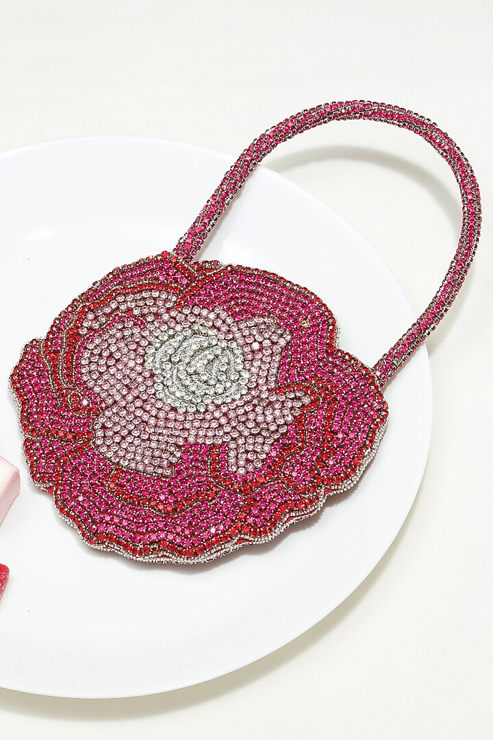 Pink Silk Hand Embroidered Rose Clutch by Ozel at Pernia's Pop Up Shop 2025