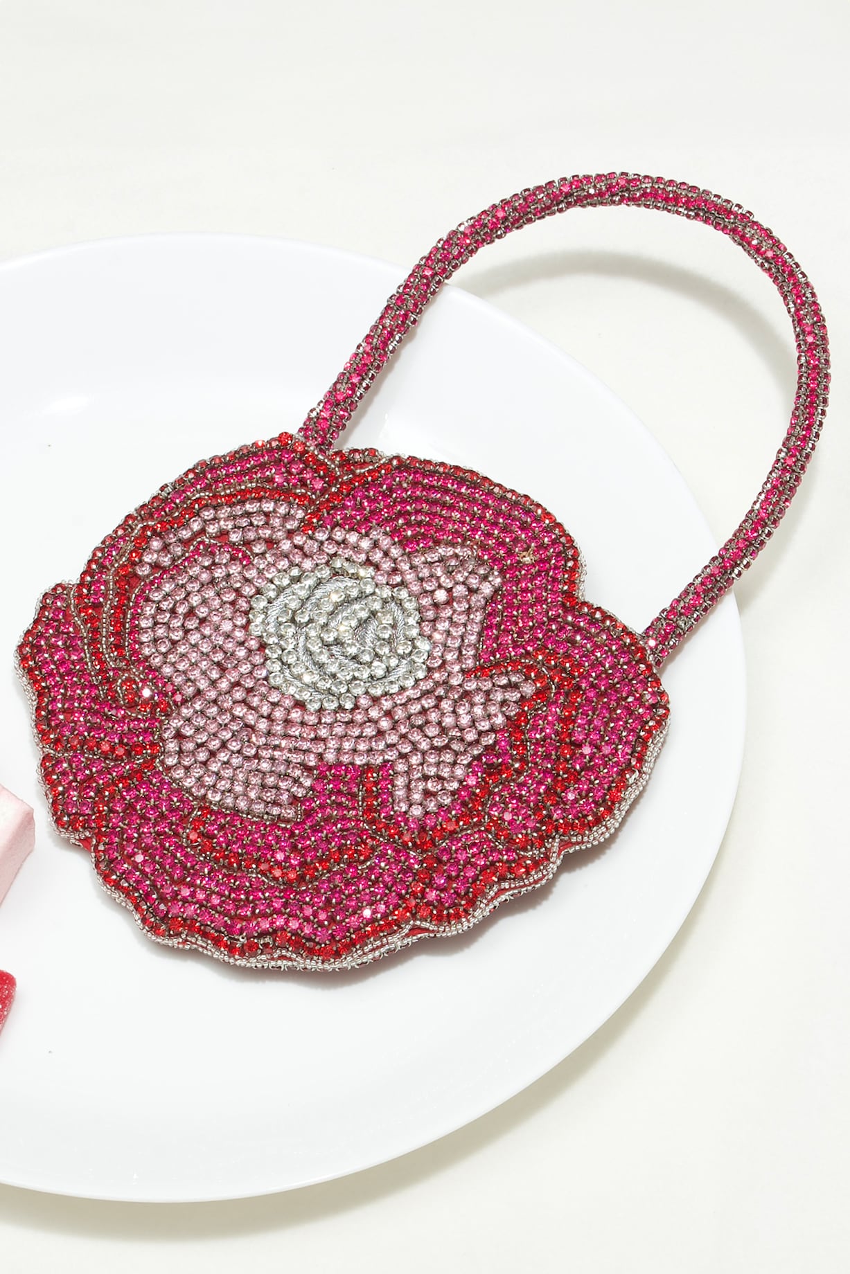 Pink Silk Hand Embroidered Rose Clutch by Ozel at Pernia's Pop Up Shop 2026