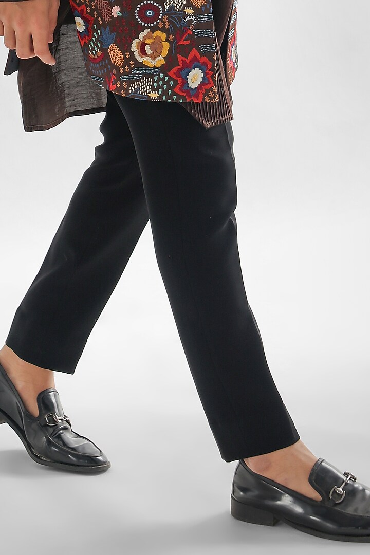 Buy PAARSH Chocolate Brown Modal Satin Embroidered Nehru Jacket Set at ...