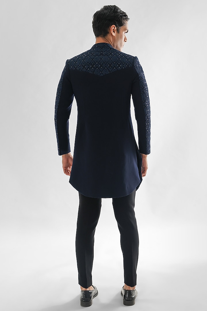 Navy Blue Terrycot Embroidered Wedding Sherwani Set by PAARSH at Pernia ...