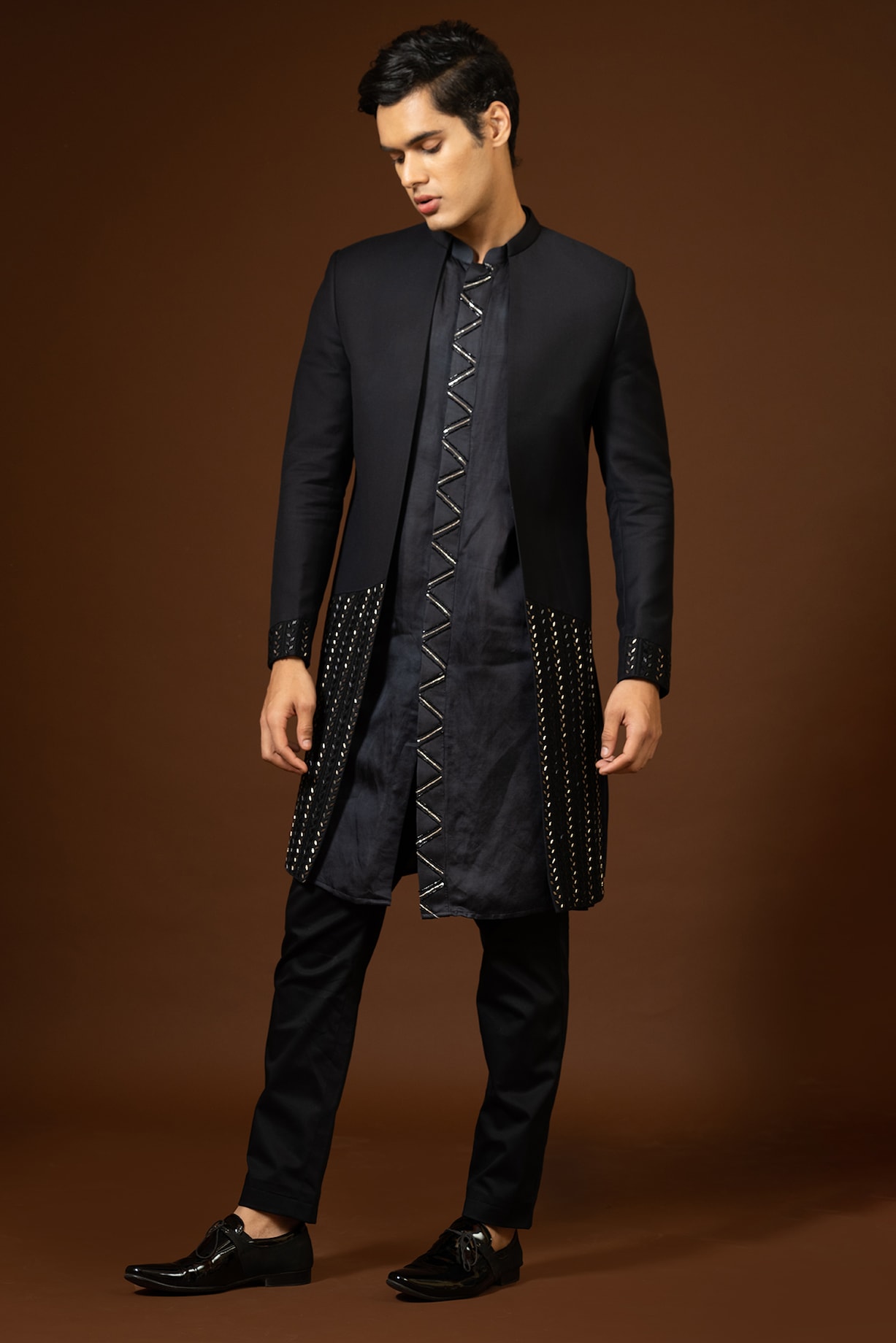 Buy PAARSH Black Embroidered Indowestern Set at Pernia'sPopUpShopMen 2025