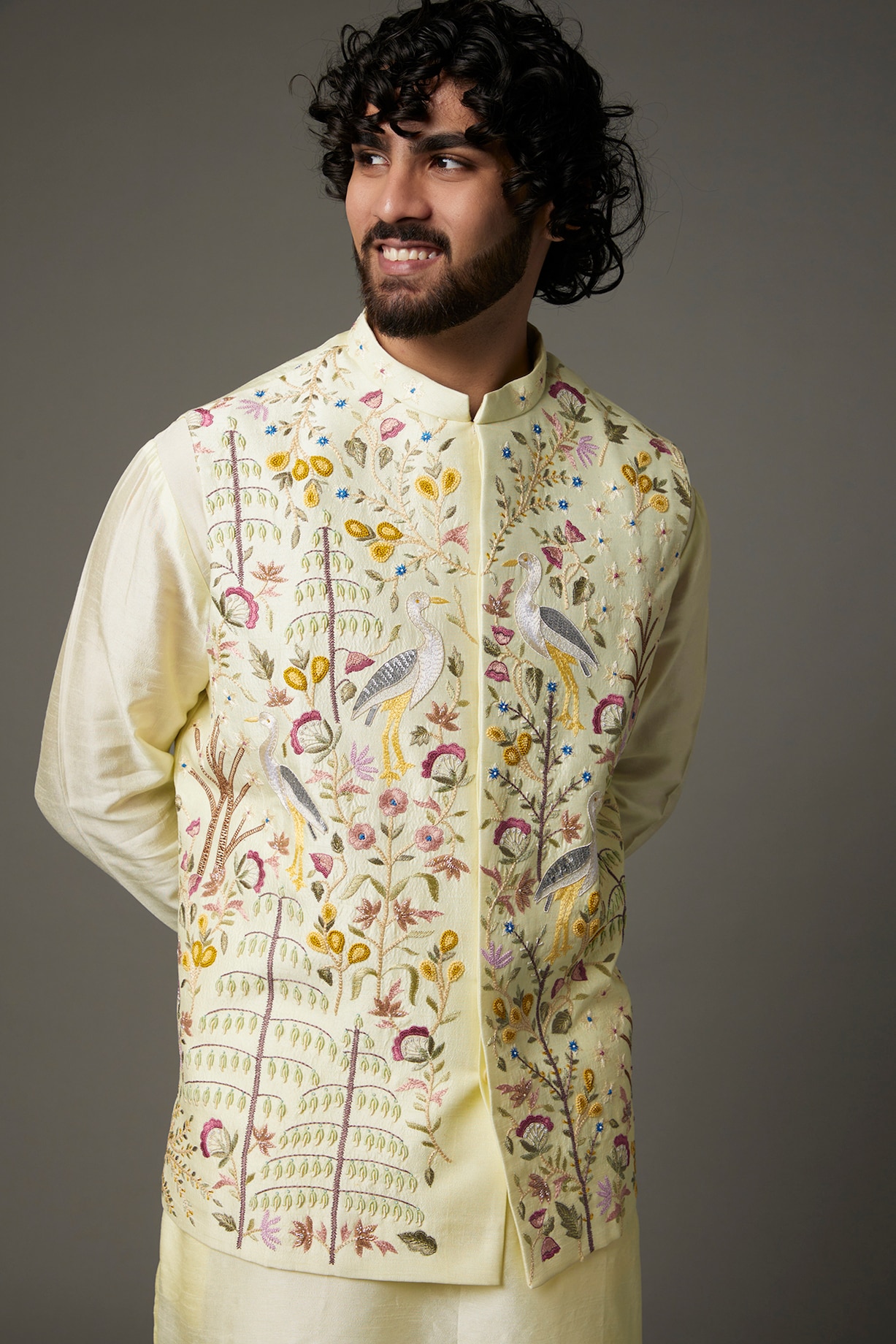 Ivory Raw Silk & Cotton Bundi Jacket Set by PAARSH at Pernia's Pop Up Shop 2025