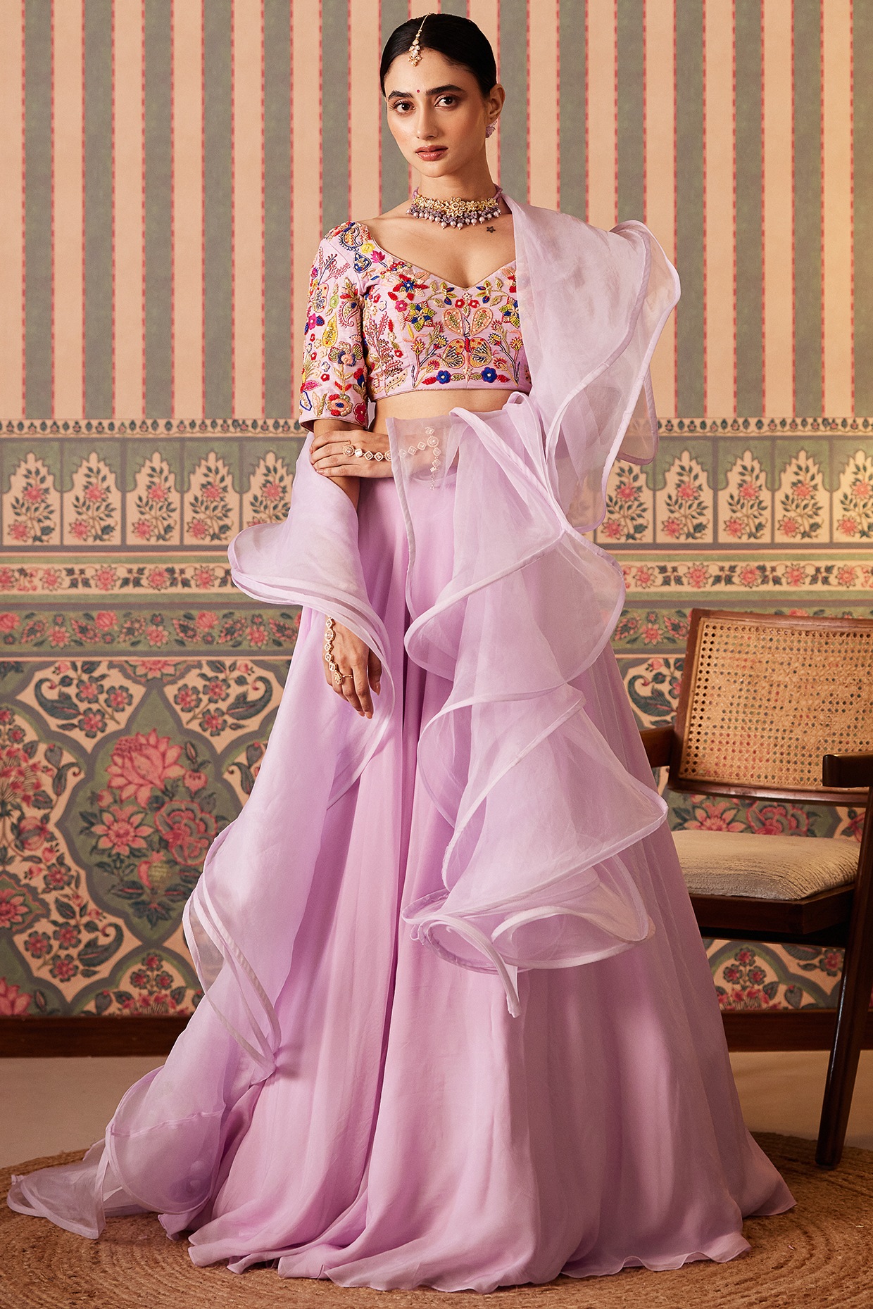 Lavender Organza Cutdana Work Wedding Lehenga Set by Pankti Chheda at ...