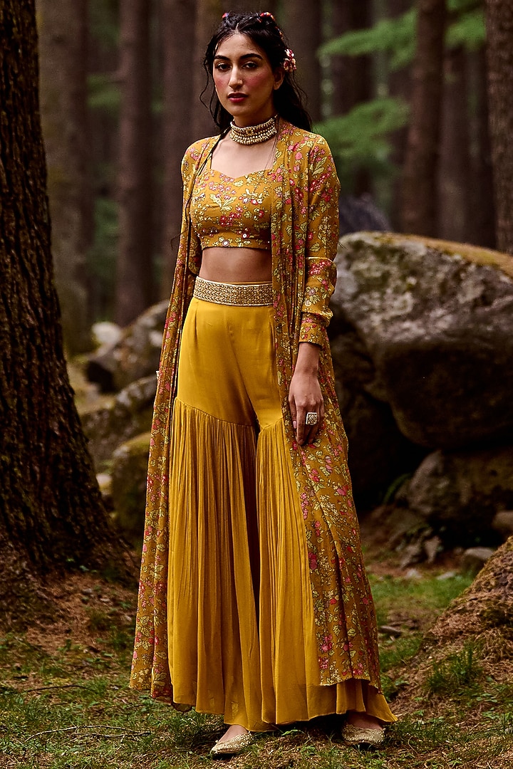 Ochre Yellow Printed Jacket Set by Paulmi & Harsh at Pernia's Pop Up ...