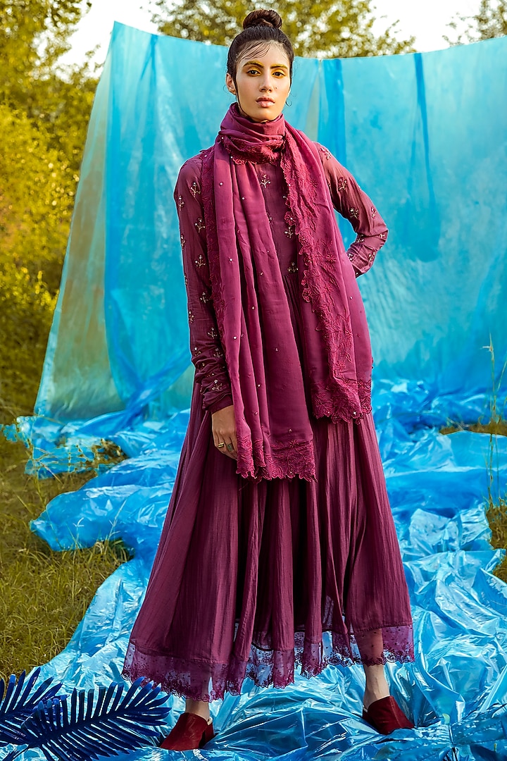 Jamuni Purple Embroidered Anarkali With Dupatta Design by Paulmi ...