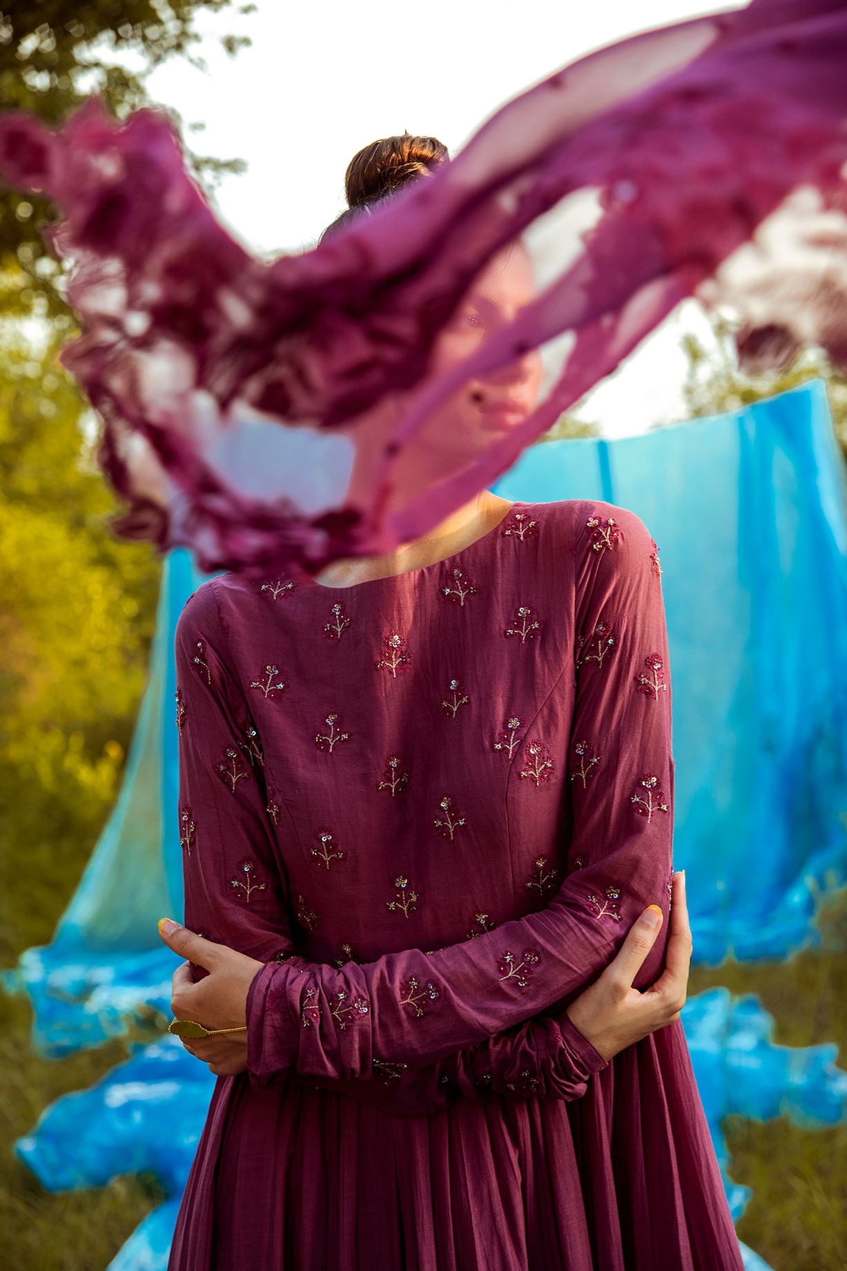 Jamuni Purple Embroidered Anarkali With Dupatta Design by Paulmi ...