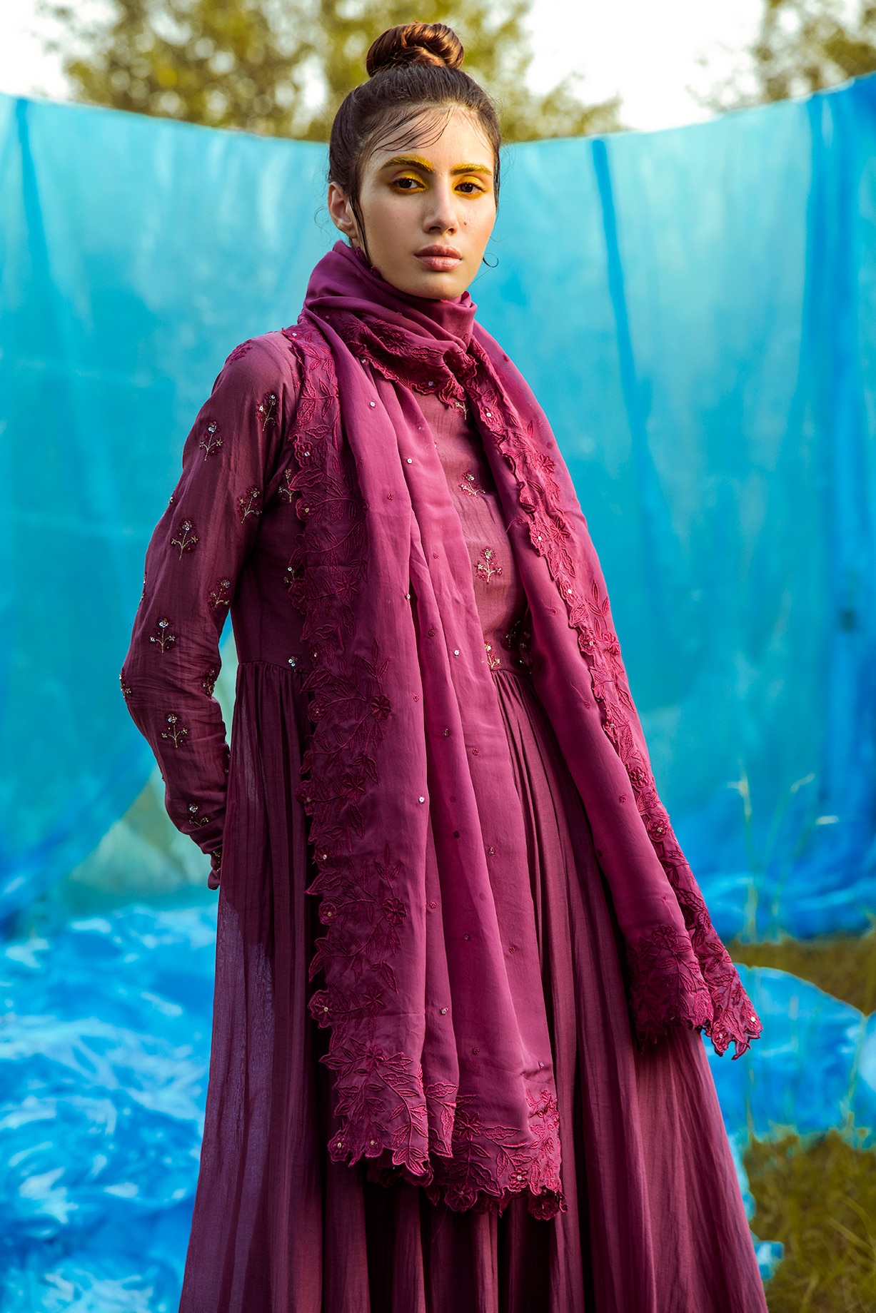 Jamuni Purple Embroidered Anarkali With Dupatta Design by Paulmi ...