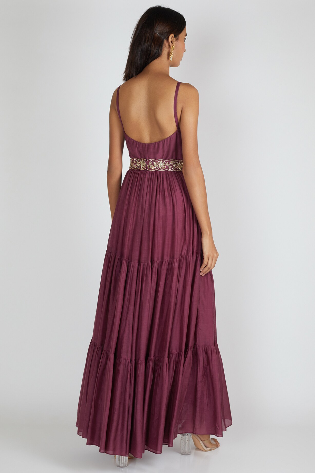 Jamuni Purple Maxi Dress With Dupatta & Belt by Paulmi & Harsh at ...