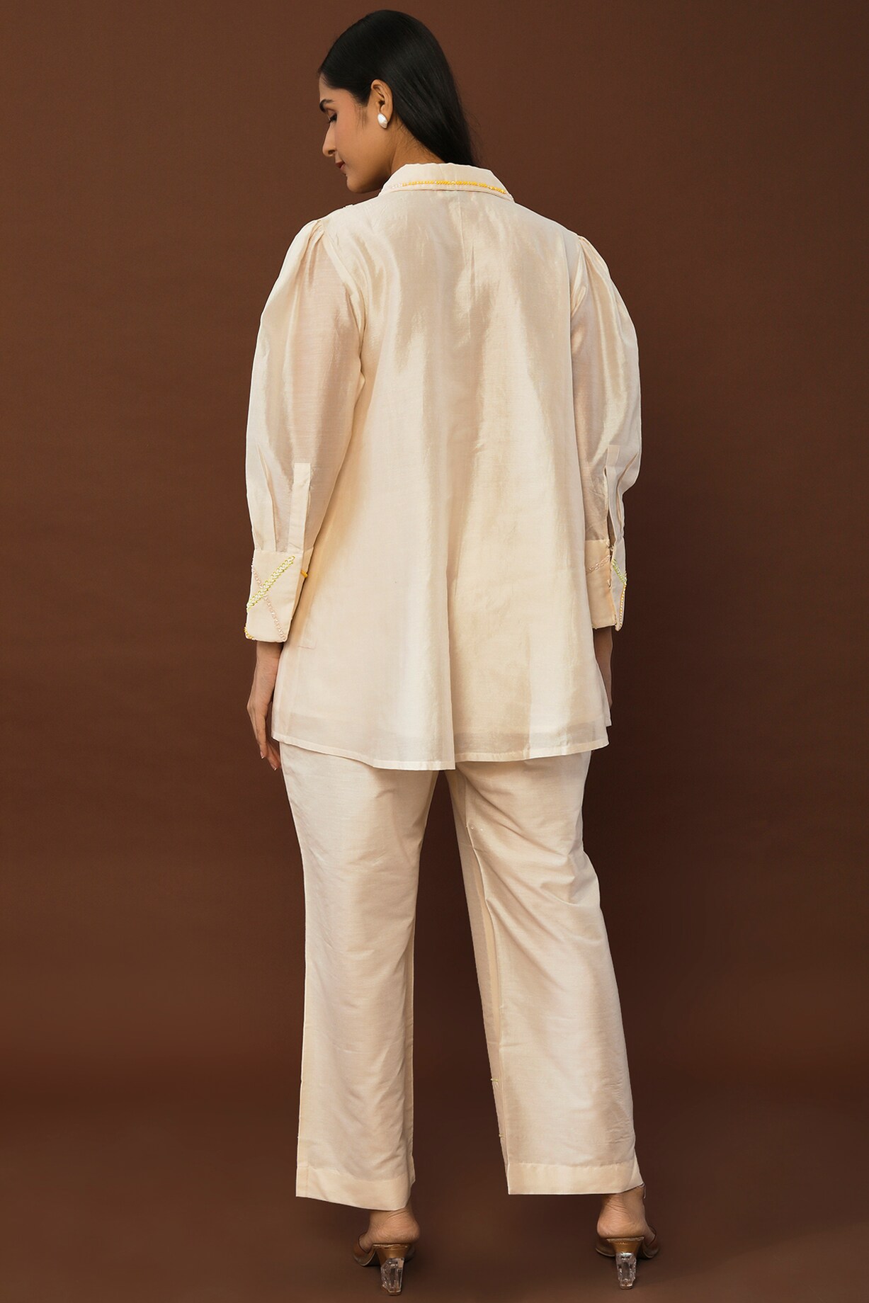 Off-White Hand Embroidered Pant Set by Sandhya Shah at Pernia's Pop Up ...