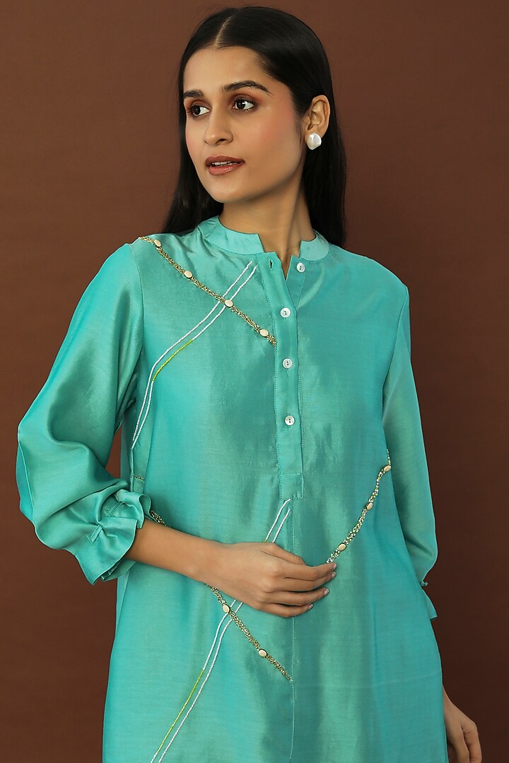 Teal Embroidered Pant Set by Sandhya Shah at Pernia's Pop Up Shop 2026