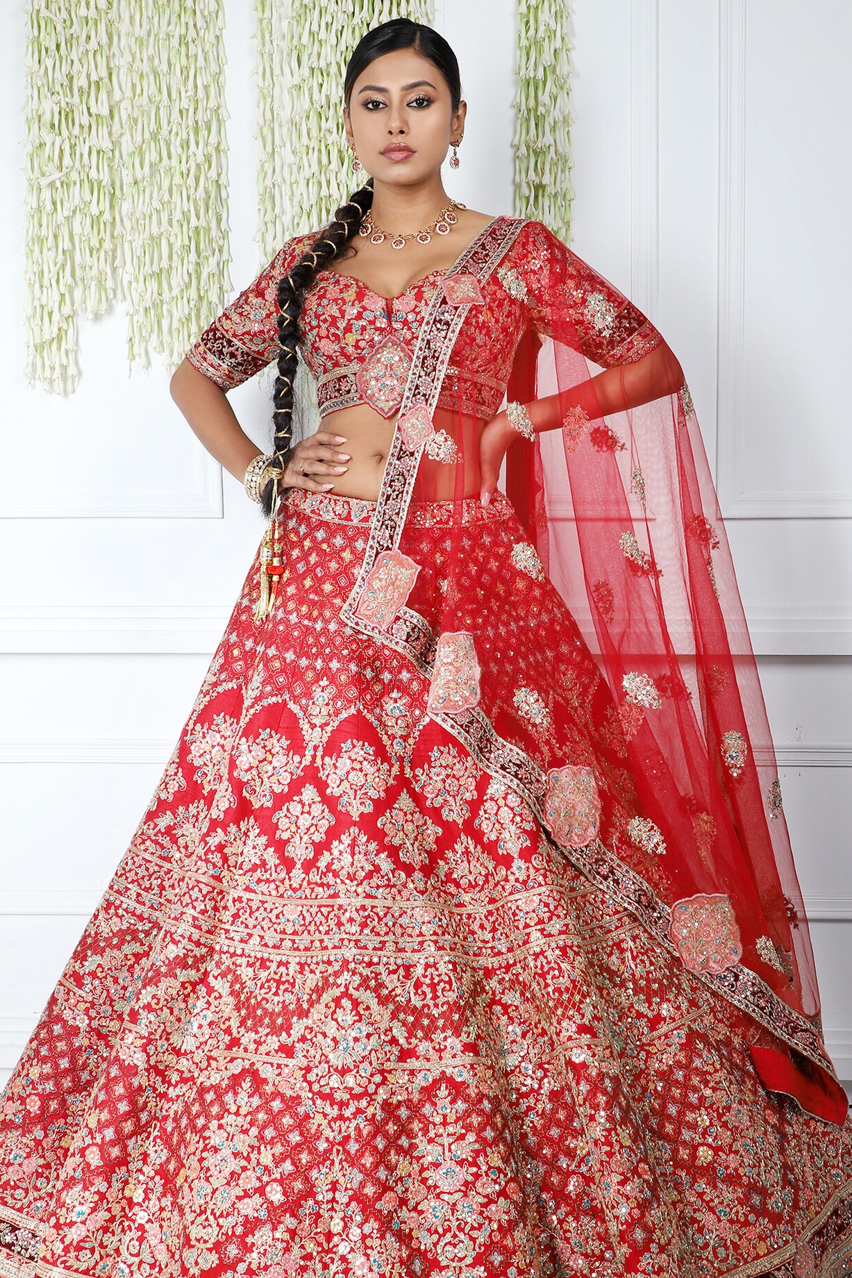 Red Pure Raw Silk Embroidered Bridal Lehenga Set by Pallavi Poddar (India) at Pernia's Pop Up ...