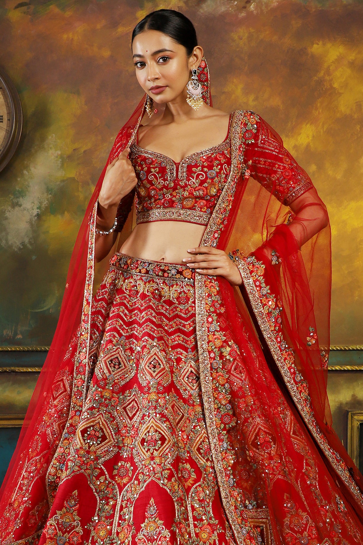 Red Pure Raw Silk Embroidered Bridal Lehenga Set by Pallavi Poddar (India) at Pernia's Pop Up ...