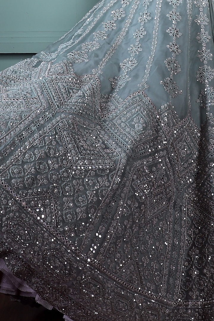 Ice Blue Organza Embroidered Wedding Lehenga Set by Pallavi Poddar ...