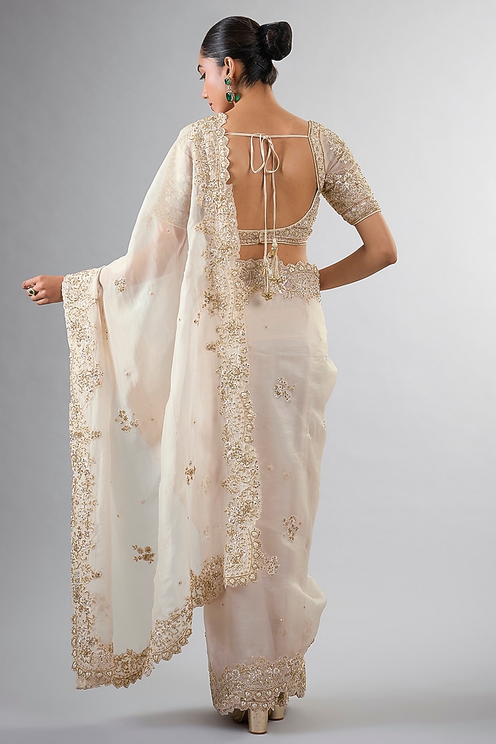 Ivory Organza Cutdana Work Saree Set by Pallavi Poddar (India) at ...