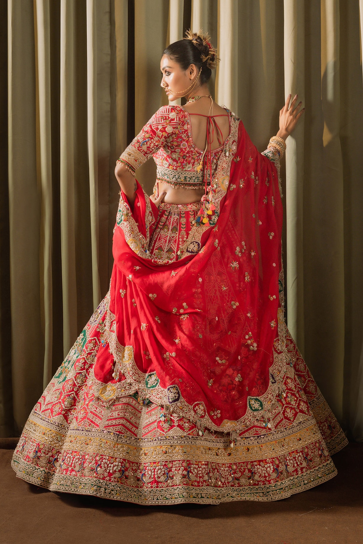 Red Raw Silk Aari Hand Work Bridal Lehenga Set by Pallavi Poddar (India) at Pernia's Pop Up Shop ...