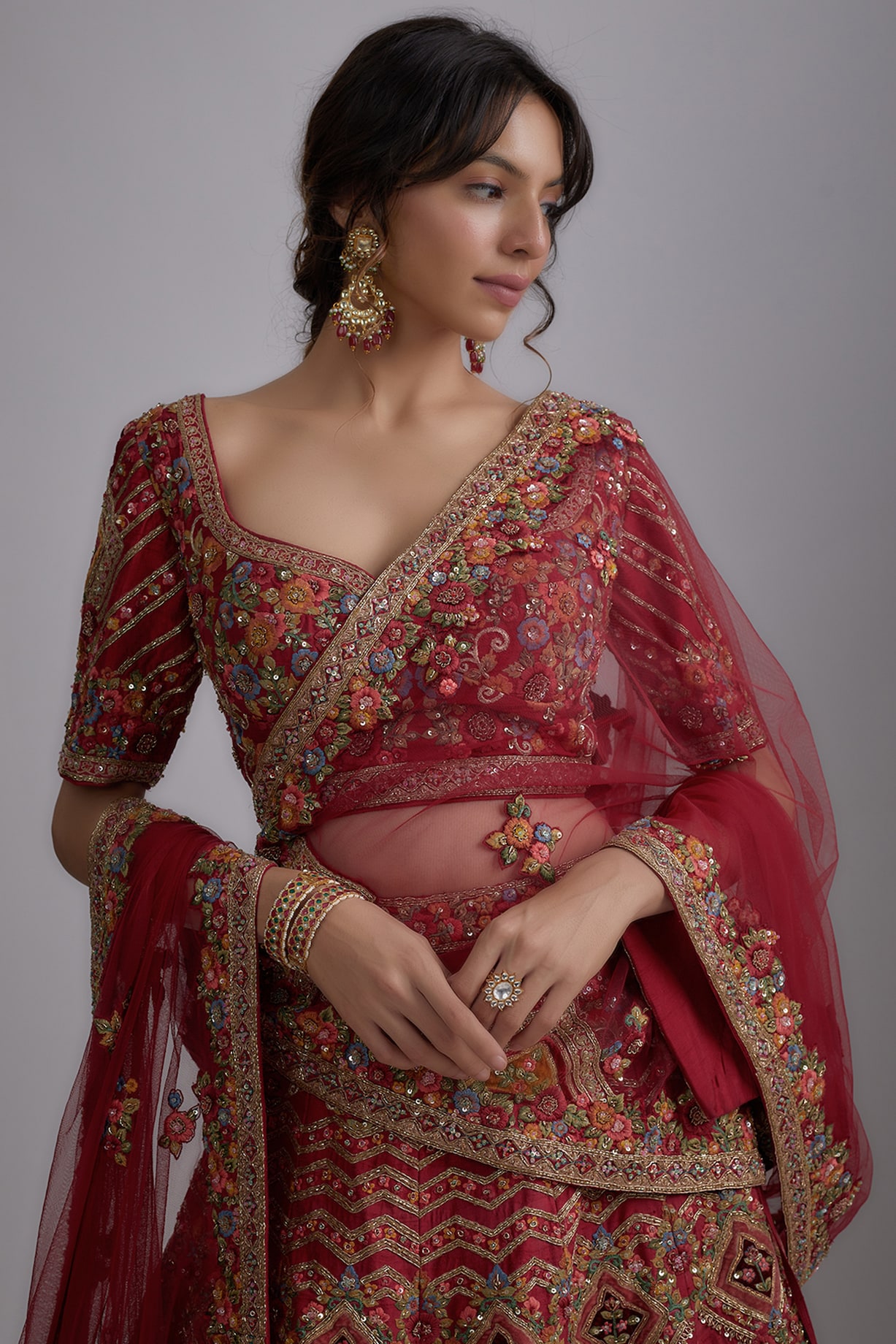 Red Pure Raw Silk Embellished Bridal Lehenga Set by Pallavi Poddar (India) at Pernia's Pop Up ...