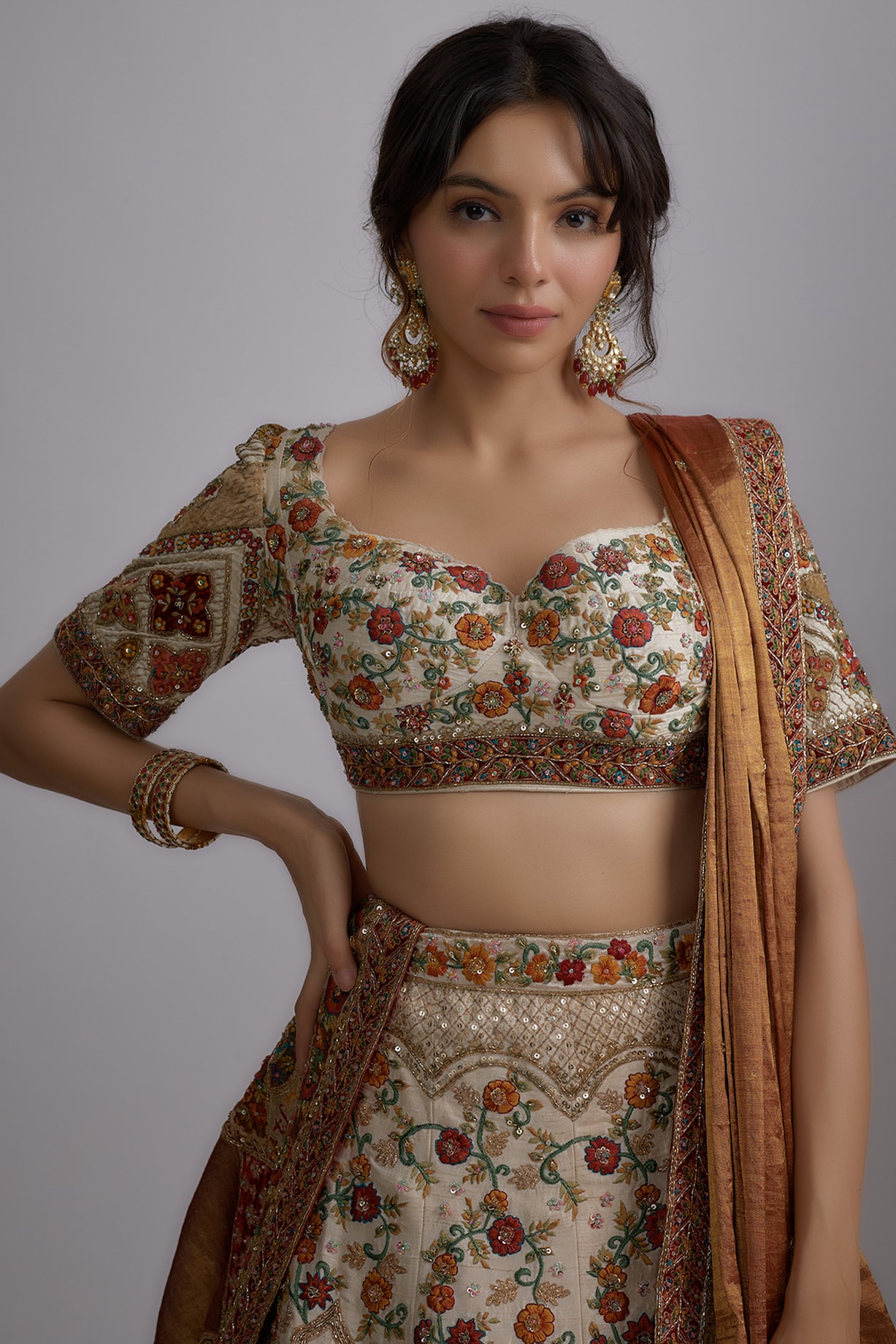 Ivory Pure Raw Silk Embroidered Bridal Lehenga Set by Pallavi Poddar (India) at Pernia's Pop Up ...