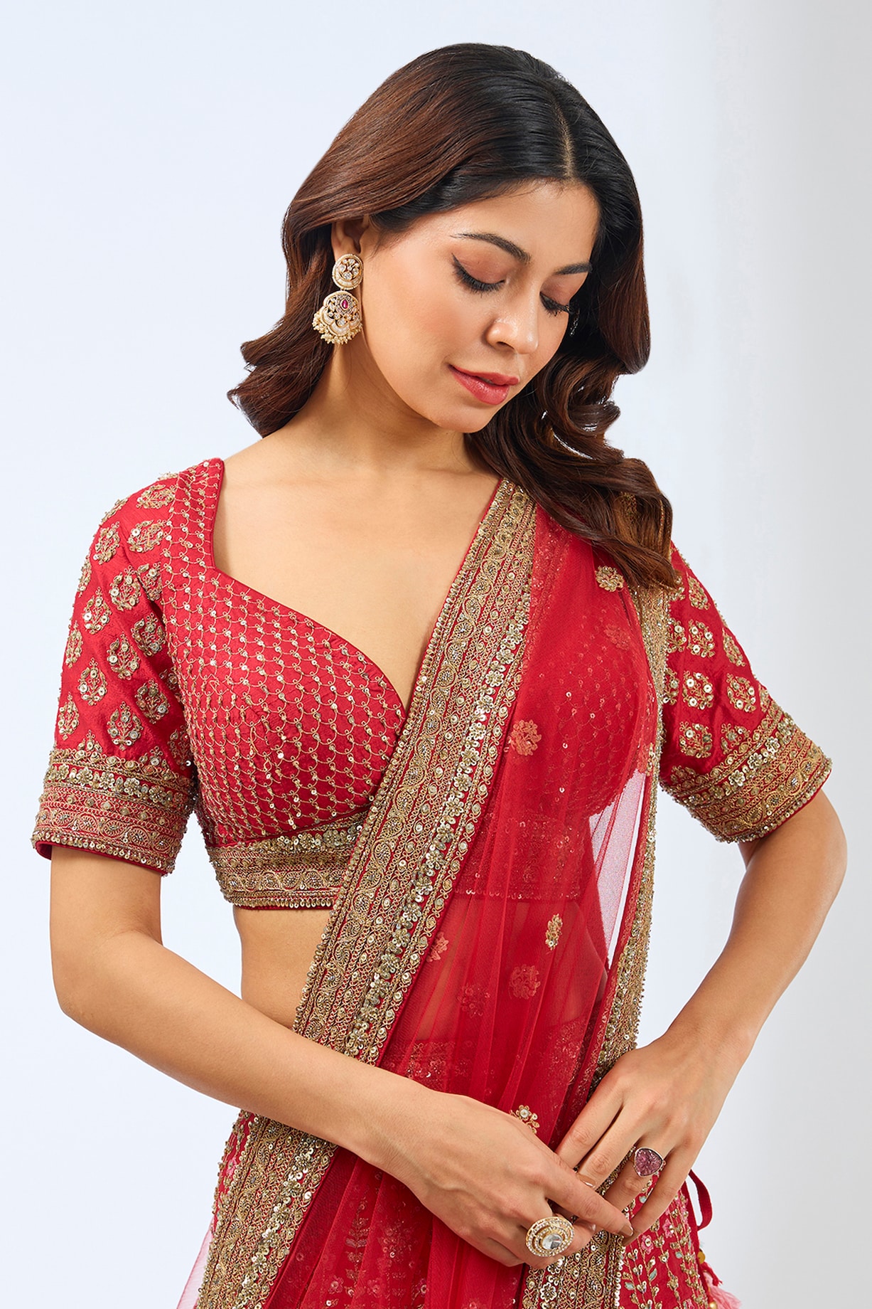 Red Silk Dori & Zardosi Hand Embroidered Wedding Lehenga Set by Pallavi Poddar (India) at Pernia ...