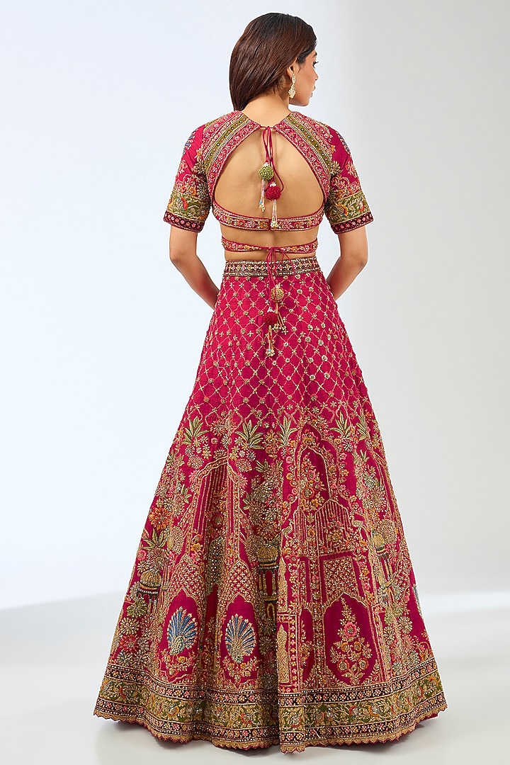 Red Silk Resham Hand Embroidered Bridal Lehenga Set by Pallavi Poddar (India) at Pernia's Pop Up ...