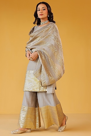 Grey Pure Soft Chanderi Gold Gota Embroidered Party Wear Sharara Set by ...