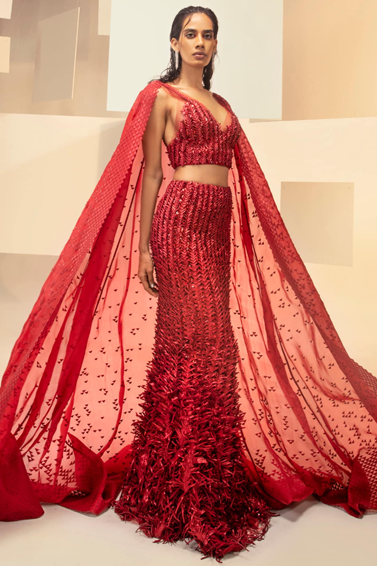 Red Skirt Set With Hand Embroidery Design by Pankaj & Nidhi at Pernia's ...