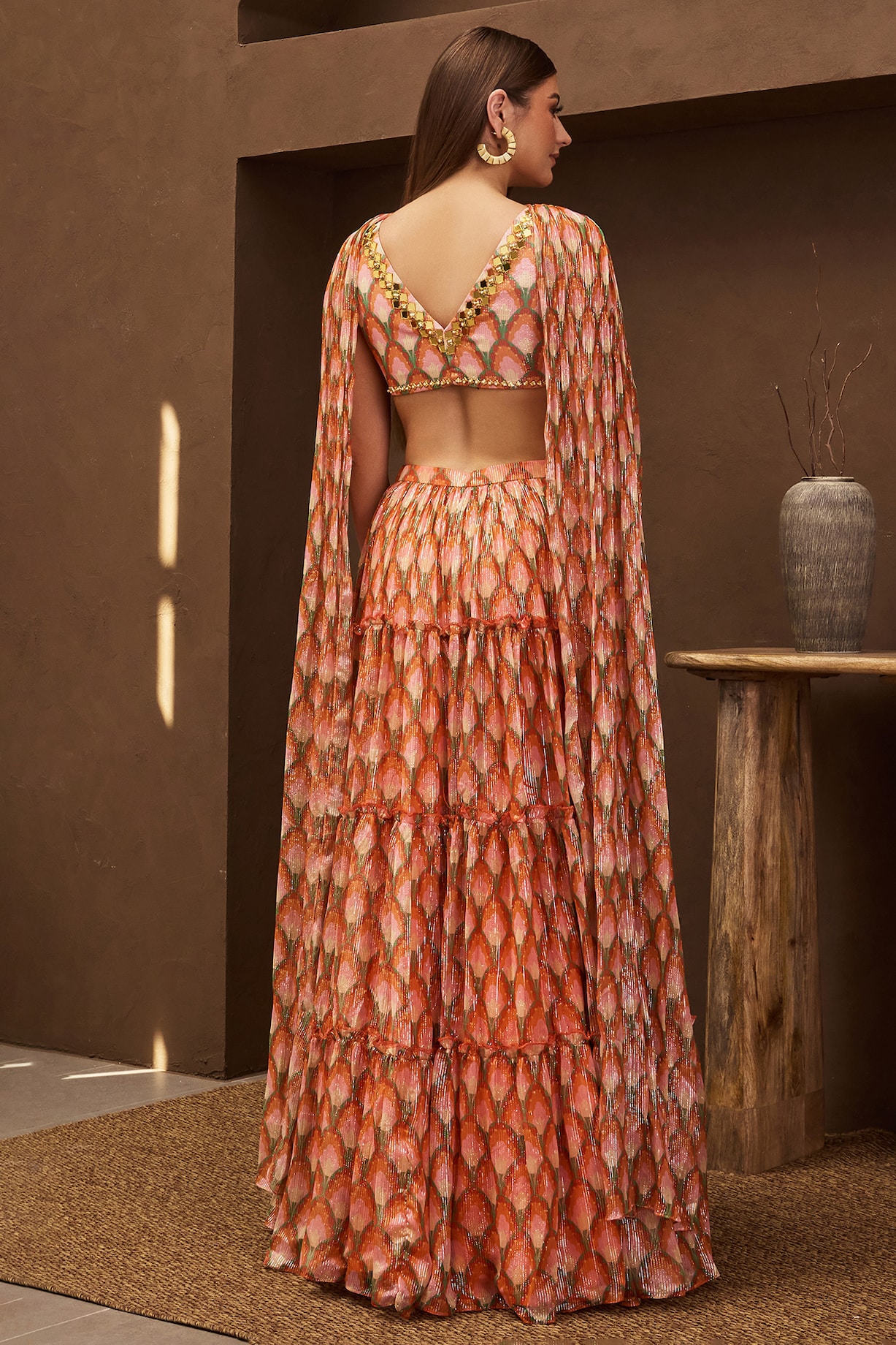Orange Lurex Tulip Printed Layered Wedding Lehenga Set by PAPA DONT ...